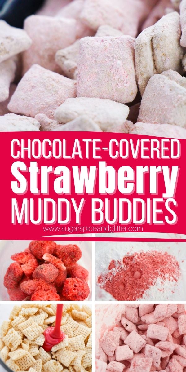 Chocolate-Covered Strawberry Muddy Buddies ⋆ Sugar, Spice and Glitter