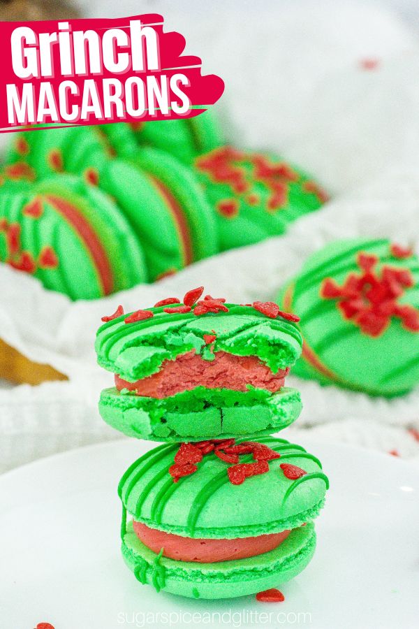 Grinch-Inspired Macarons with Whipped Red Velvet Ganache ⋆ Sugar, Spice ...