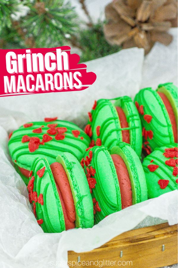 Grinch-Inspired Macarons with Whipped Red Velvet Ganache ⋆ Sugar, Spice ...